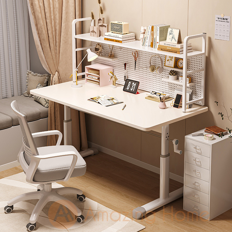 Everatt White 120cm Adjustable Height Study Table Workstation With Peg ...