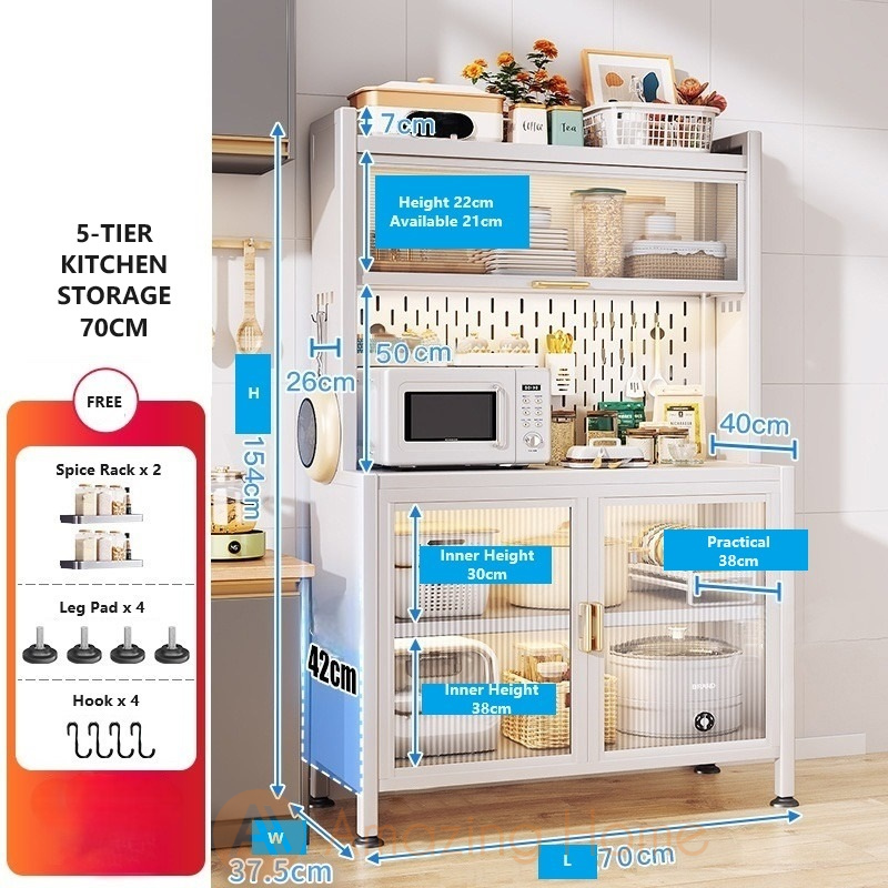 Agneta 5 Tier Kitchen Storage Cabinet With DIY Hanging Wall 70cm ...