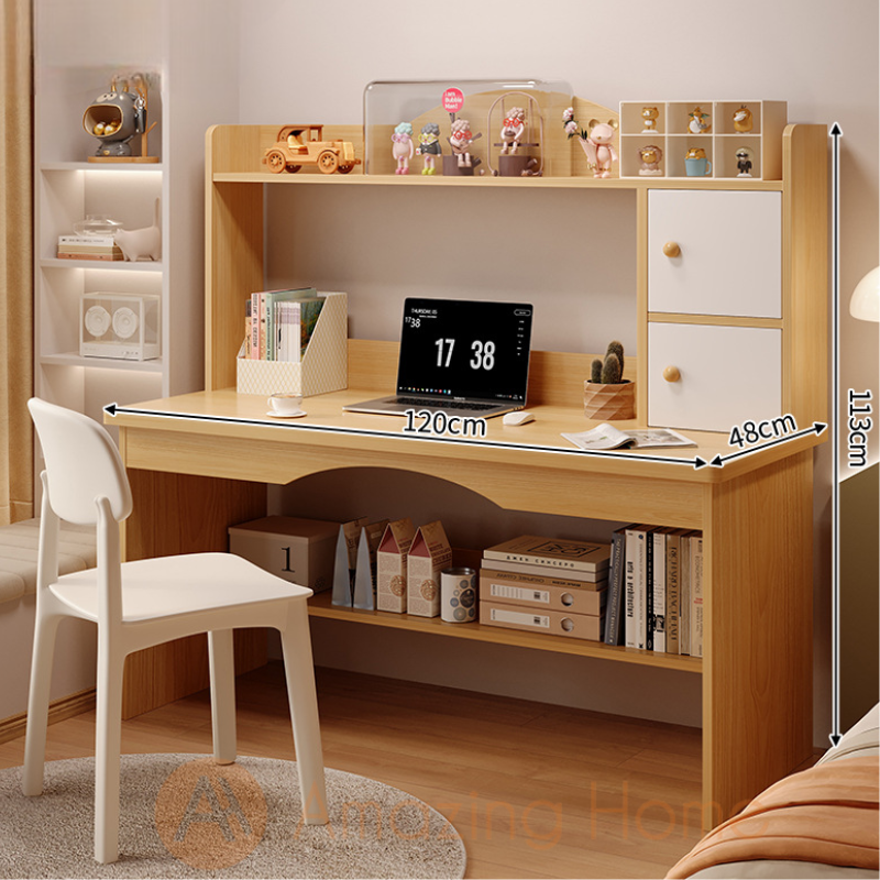 Aaren 120cm Walnut Study Table With Cabinet Shelf – AmazingHome.my