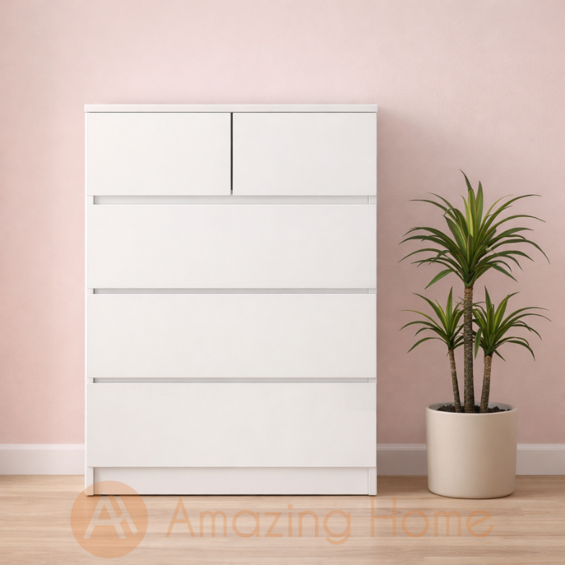 Oskar Modern Minimalist White Chest of 5 Drawers | Space-Saving Storag ...